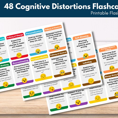 48 Cognitive Distortions Flash Cards Thinking Errors - Etsy