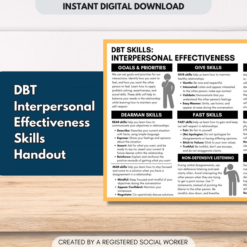 DBT Interpersonal Effectiveness, Skills Cheat Sheet, Worksheet, Handout, Therapy, Educational ...