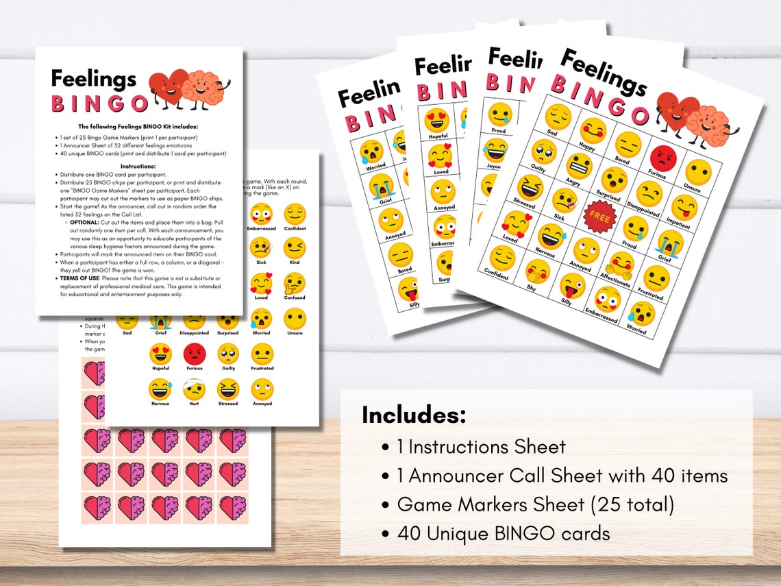 Feelings BINGO Game Kit, Children Social Emotional Learning Activity ...