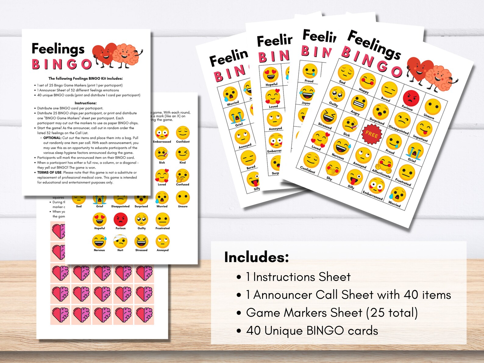 Feelings BINGO Game Kit, Children Social Emotional Learning Activity ...