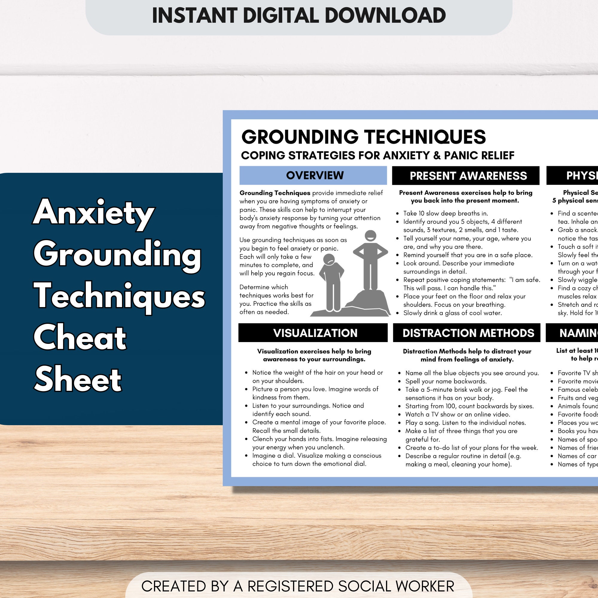 Grounding Techniques Cheat Sheet, Coping Strategies, Anxiety and Panic ...