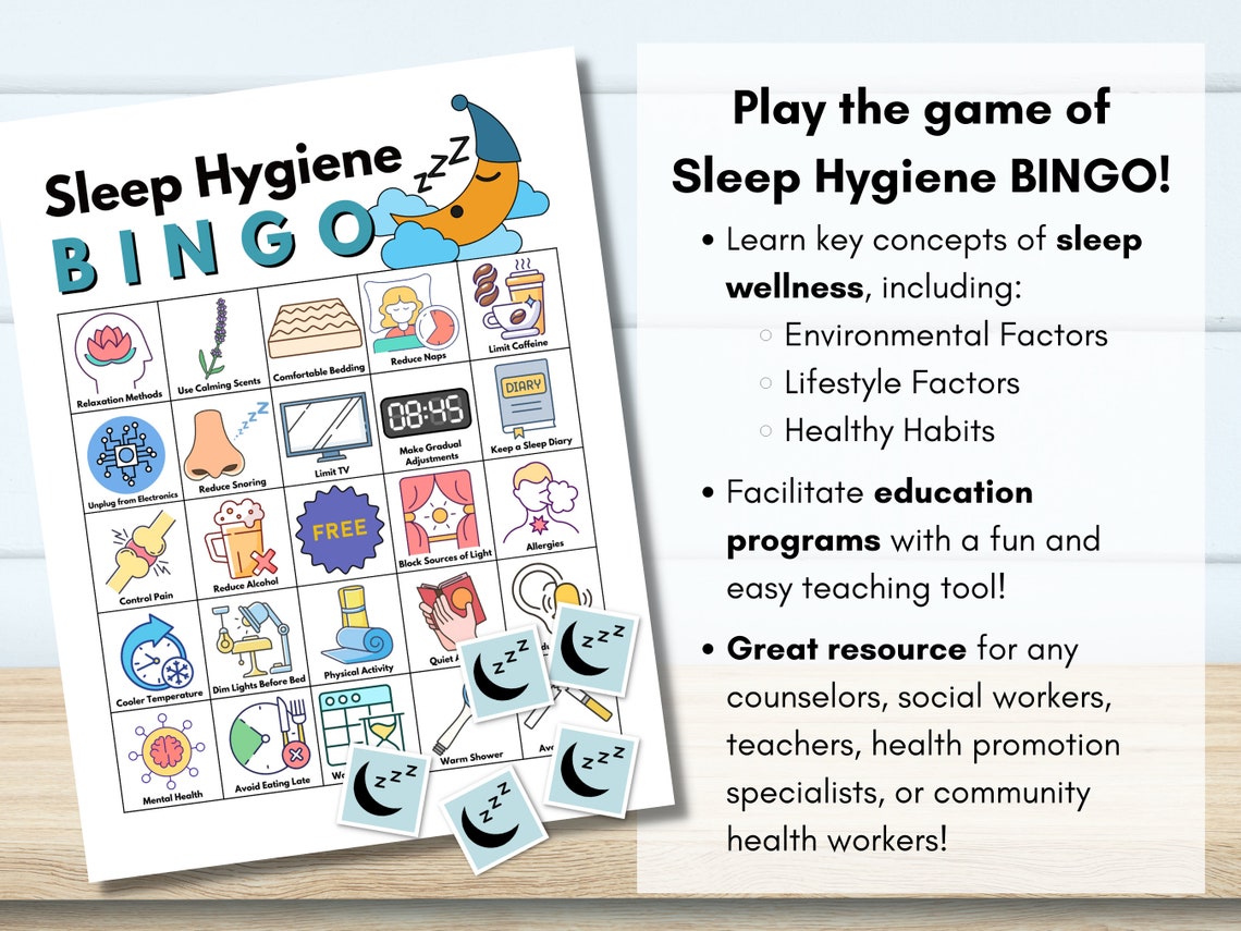 Sleep Wellness BINGO Game Cards, Mental Health, Sleep Hygiene ...