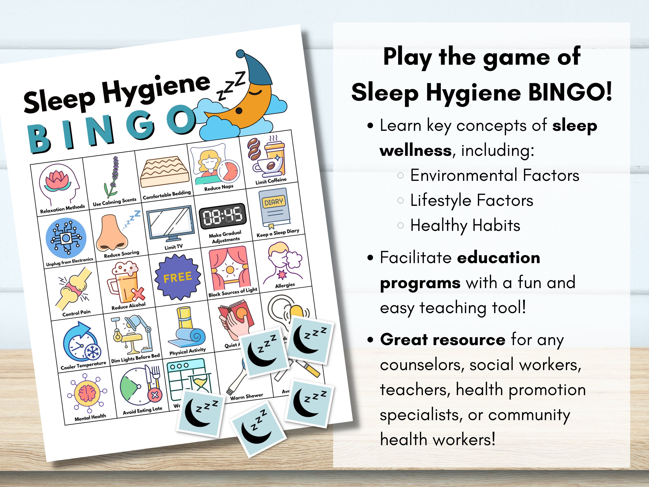 Sleep Wellness BINGO Game Cards, Mental Health, Sleep Hygiene ...