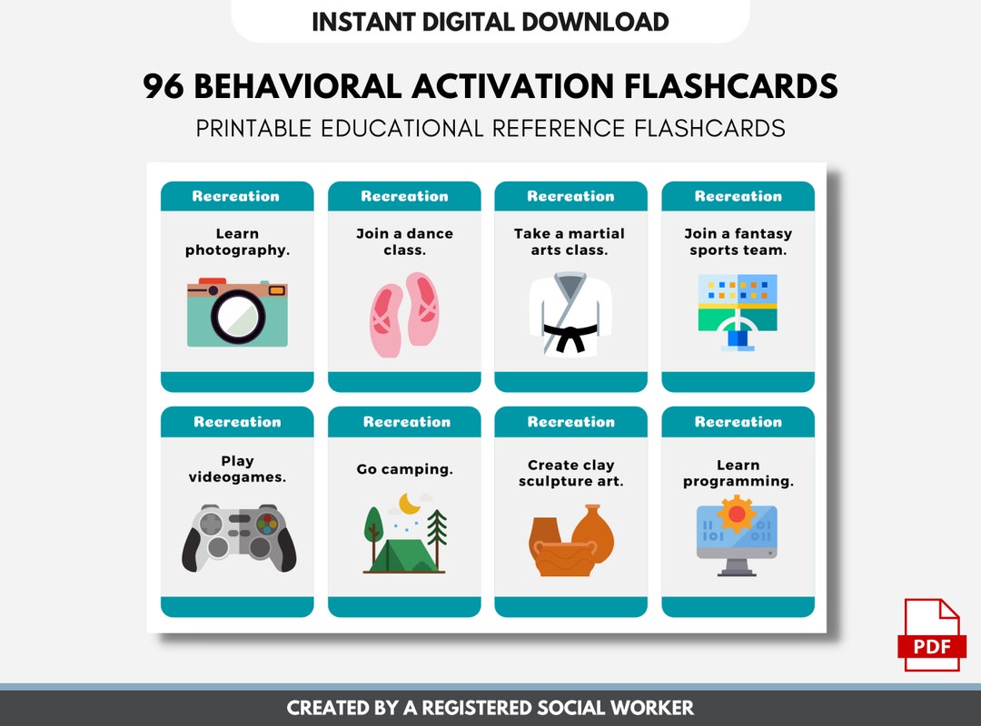 Behavior Activation Flash Cards, Activity Scheduling, Positive Growth ...