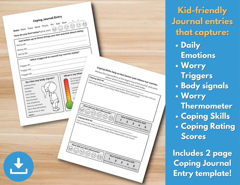 Coping Skills Journal for Kids, Worksheets for Worry, Emotional ...