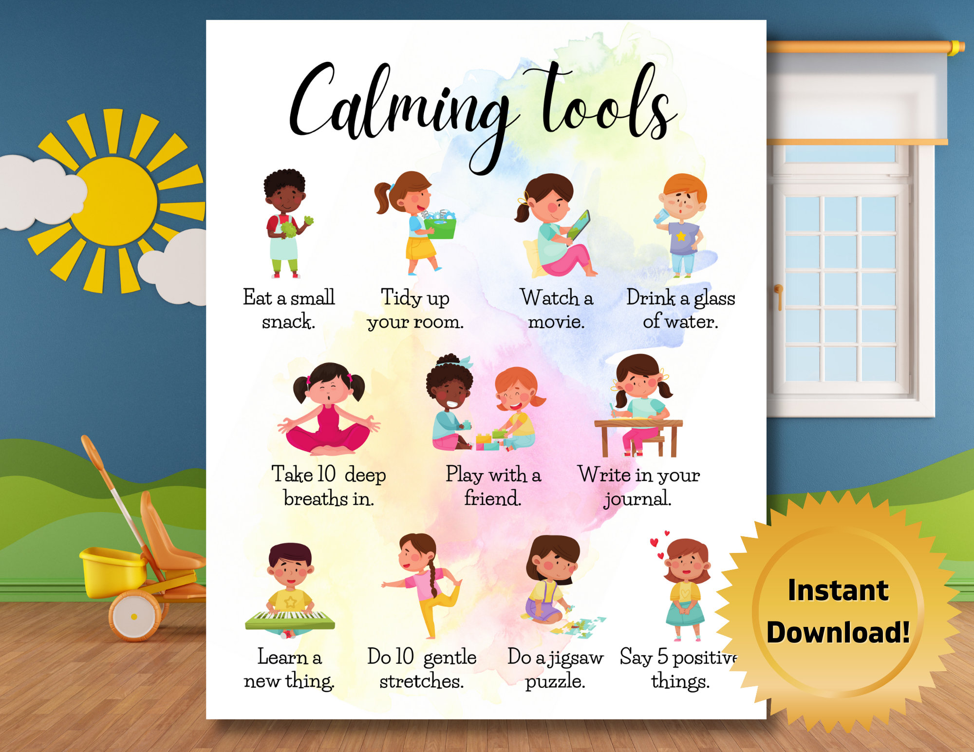Kids Calming Tools Print, Coping Skills Poster, Emotional Regulation ...