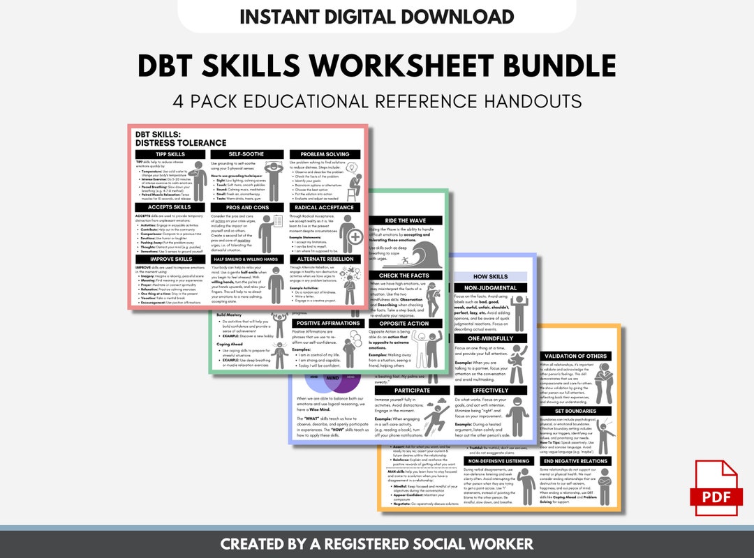 DBT Skills Cheat Sheets, DBT Worksheets Bundle Set, Therapy Coping ...