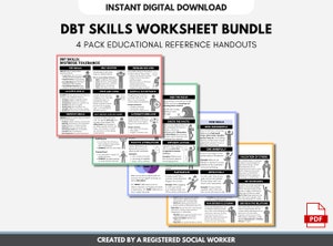 DBT Skills Cheat Sheets, DBT Worksheets Bundle Set, Therapy Coping ...