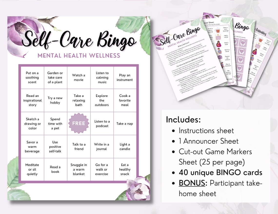 Self-care BINGO Game Activity Kit for Mental Health, Wellness, Therapy ...