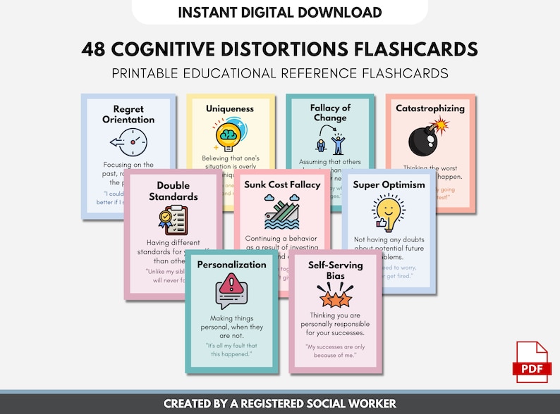 48 Cognitive Distortions Flashcards, Cognitive Behavioral Therapy ...