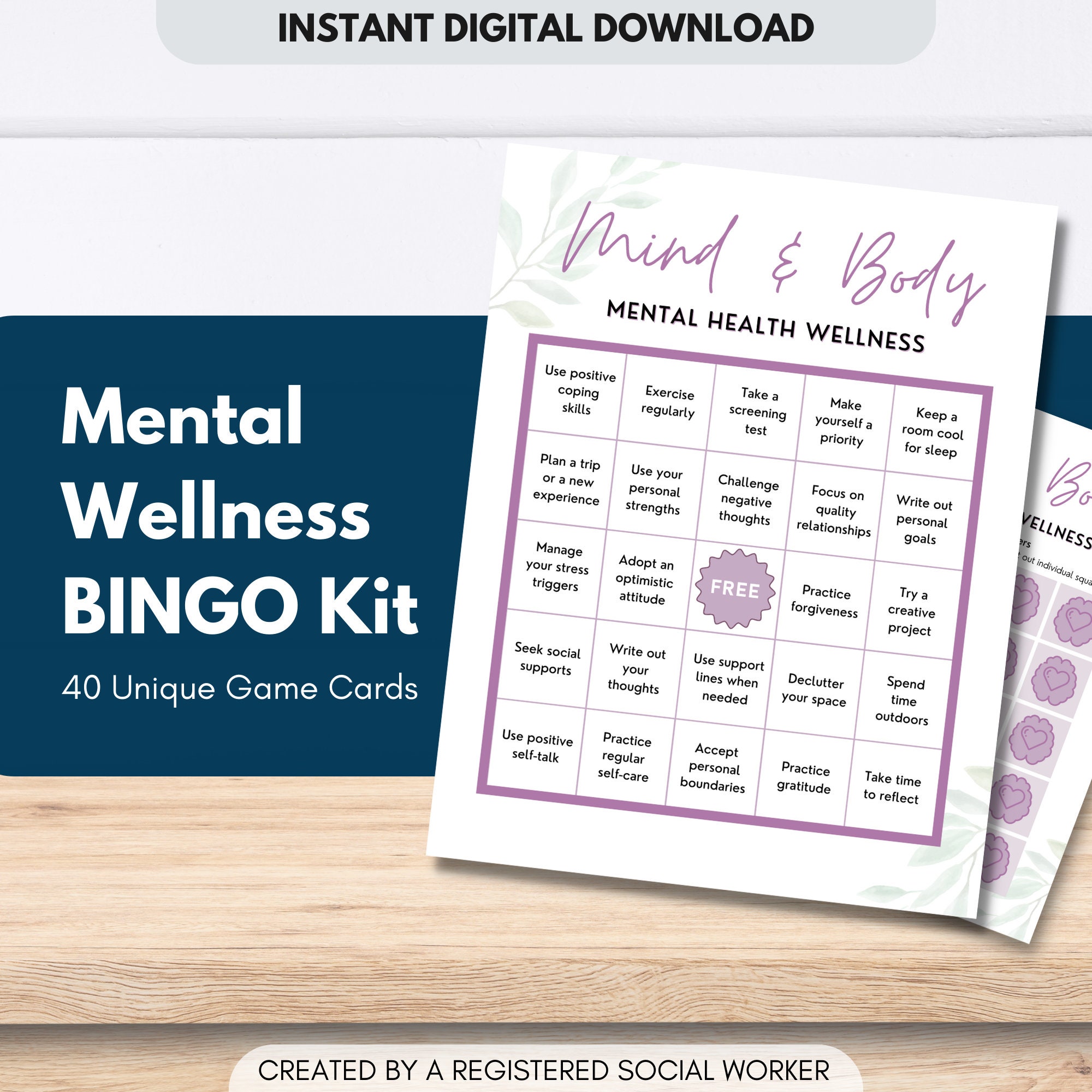 Mental Health BINGO Game Kit, Wellness Activity, Self-care Learning ...