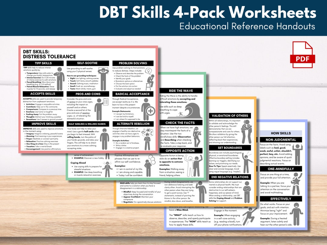 DBT Skills Cheat Sheets, DBT Worksheets Bundle Set, Therapy Coping ...
