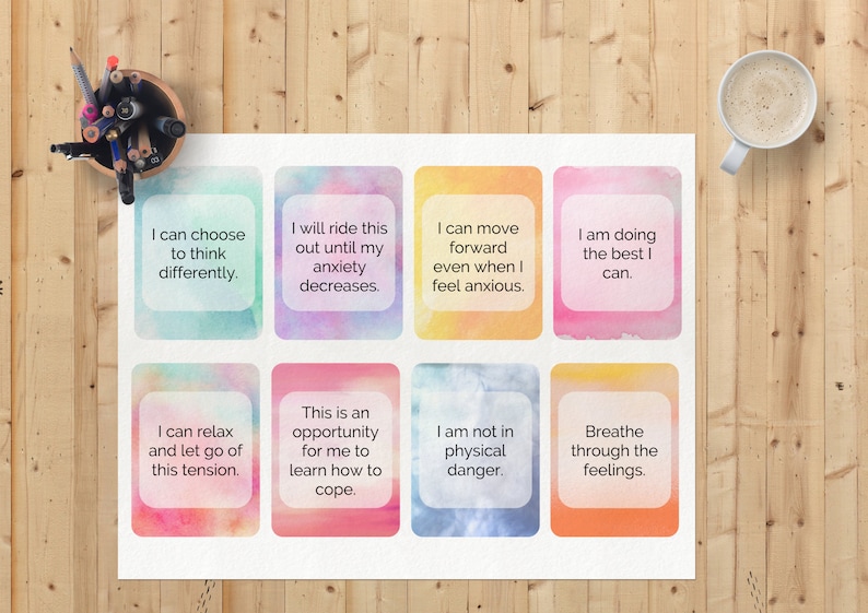 40 Anxiety Coping Cards, Calming Affirmations, Stress Relief, CBT, DBT ...