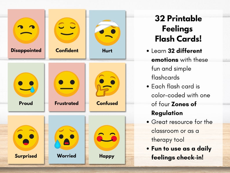 Feelings Cards, Emotions Flashcards, Zones of Regulation Kids, Coping ...