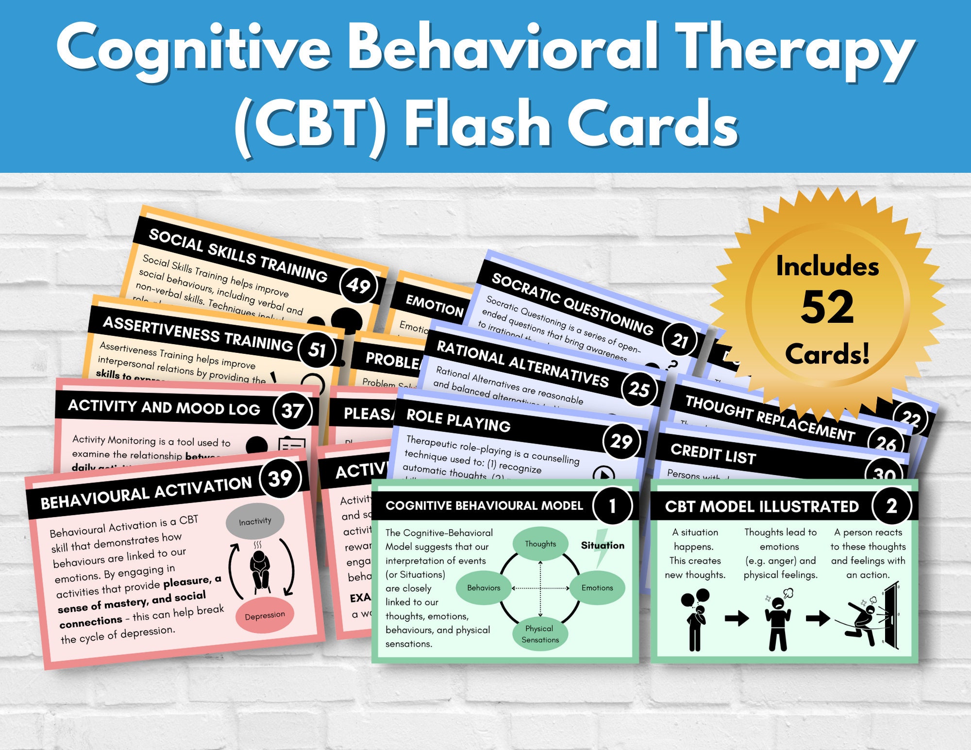 CBT Flash Cards 52 Printable Cards Cognitive Behavioral | Etsy Australia