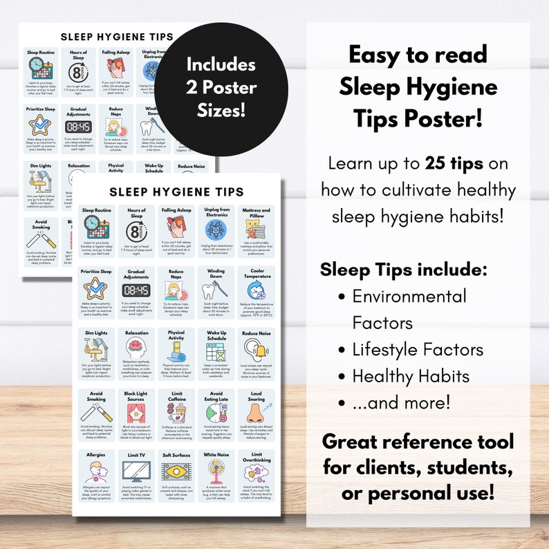 Sleep Hygiene Poster, Sleep Wellness Handout, Sleep Tips Checklist ...