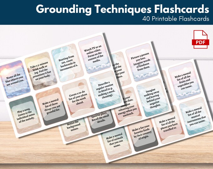 40 Grounding Flash Cards Anxiety Coping Skills Panic - Etsy
