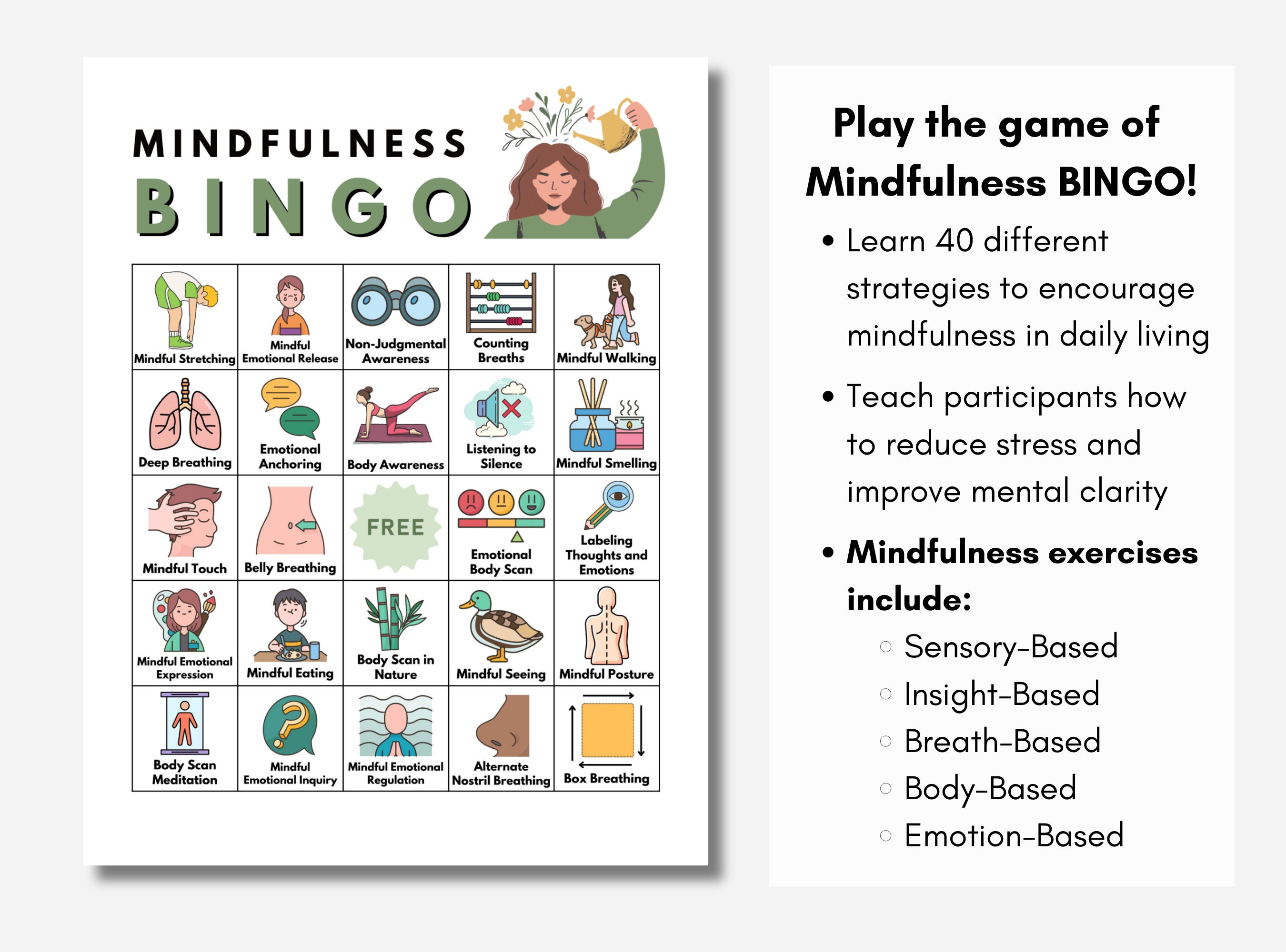 Mindfulness BINGO Game Kit, Mental Health Game, Counselor Activity ...