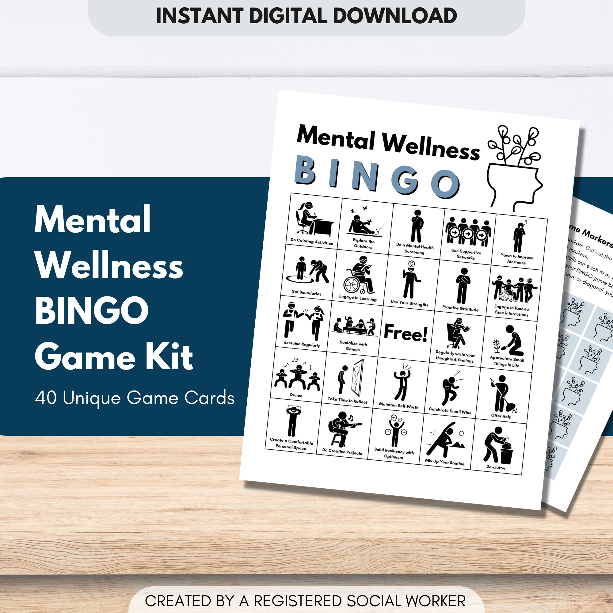 Mental Health BINGO Game Kit, Mental Wellness Strategies, Activity ...