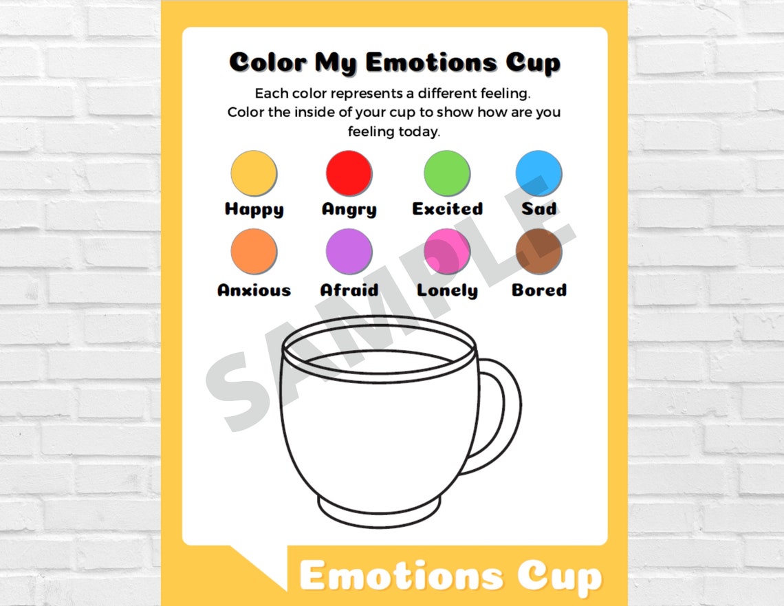 Emotions Cup Coloring Activity Worksheet for Kids Education | Etsy