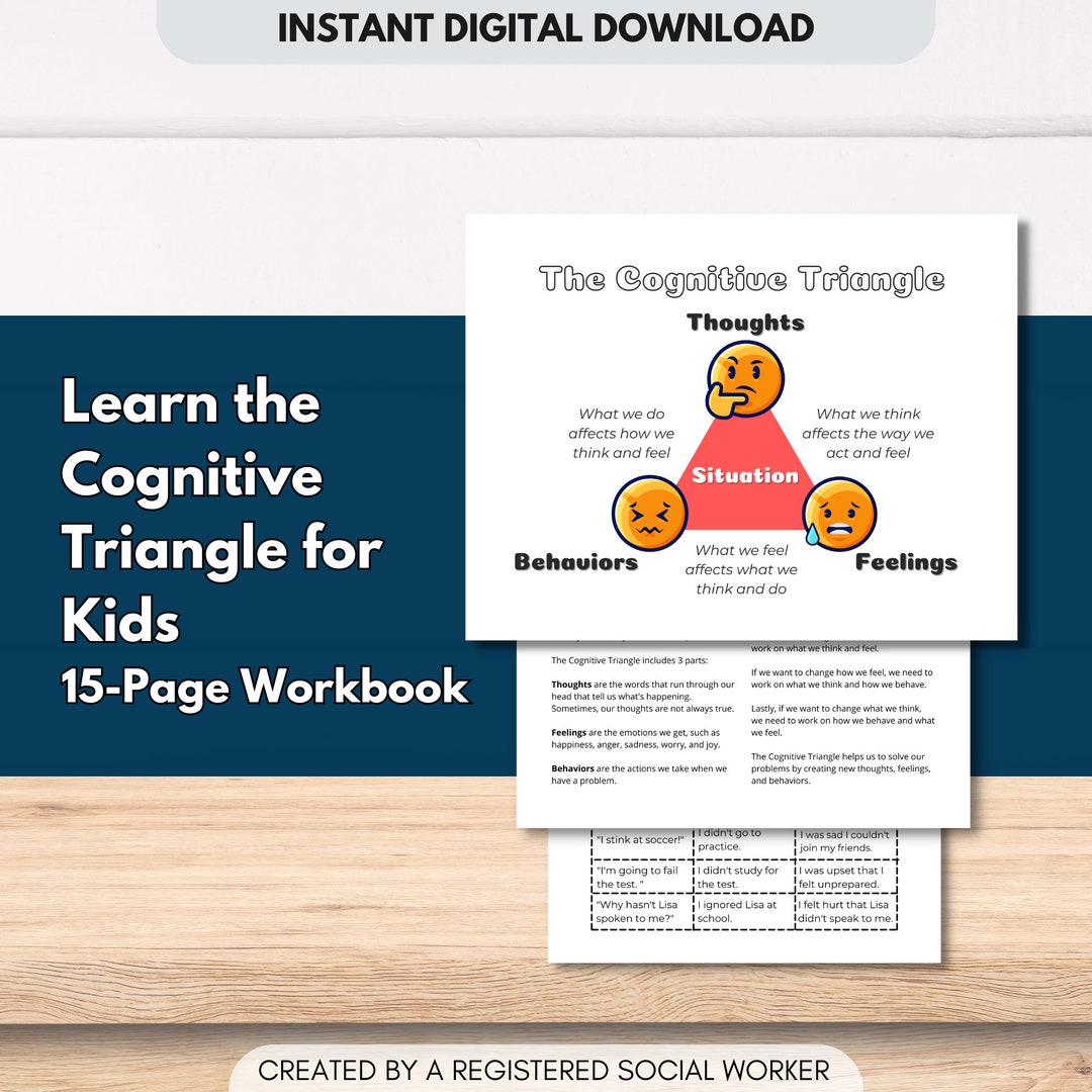 CBT Cognitive Triangle, Anxiety Worksheets for Kids: Thoughts, Feelings ...