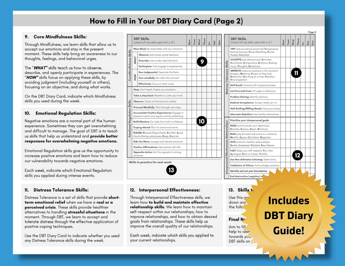 DBT Diary Card Dialectical Behavior Therapy Skills Tracker - Etsy