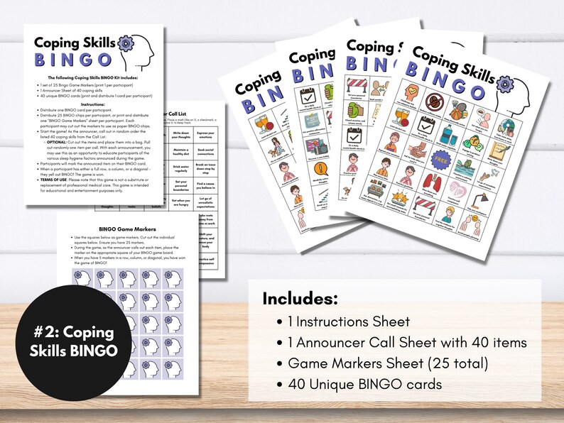 Mental Health BINGO Game Bundle, Includes 4 Games: Self-care, Coping ...
