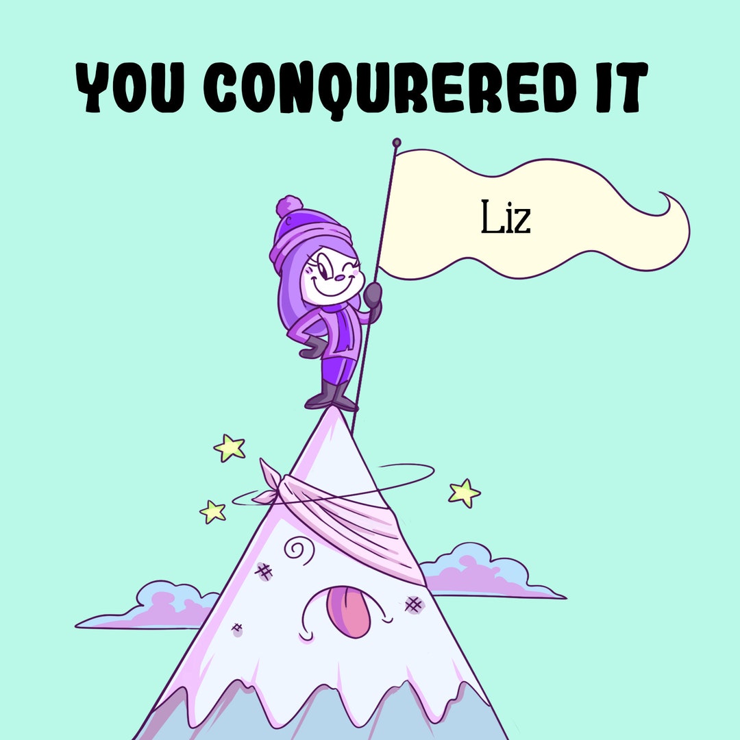 You Conquered It Congrats Card: Personalized Cartoon Mountain - Etsy