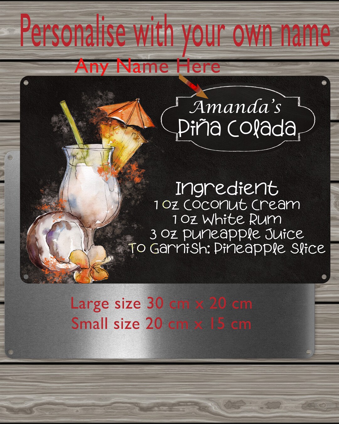 Personalised Pina Colada Recipe Metal Plate/sign for Indoor - Etsy