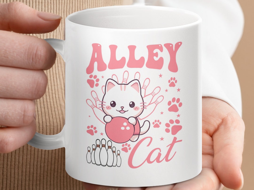 Cute Alley Cat Mug, Adorable Cat Bowling Mug, Fun Cat Lover Gift, Pet ...