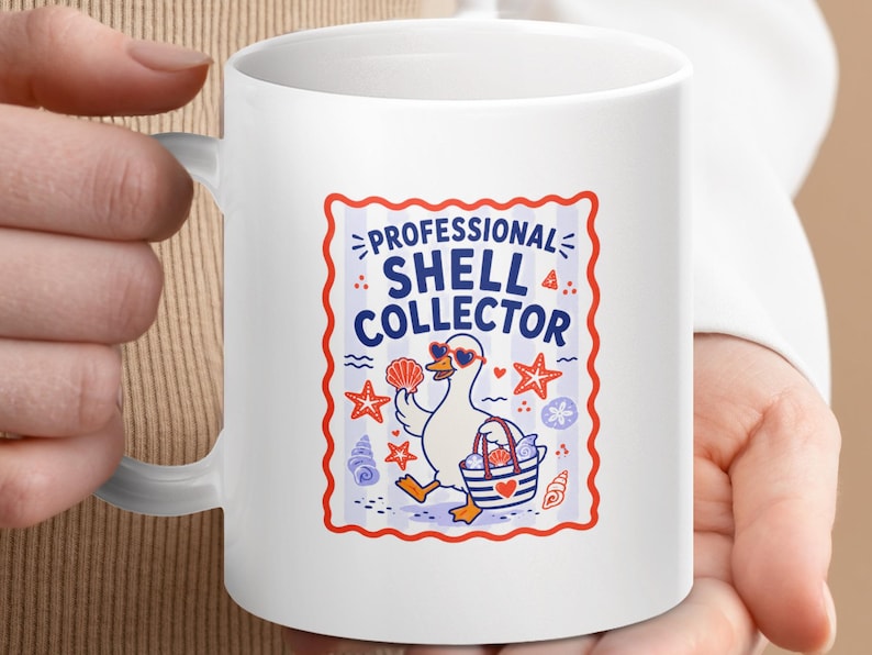 Professional Shell Collector Mug, Cute Duck Beach Lover Gift, Coastal ...