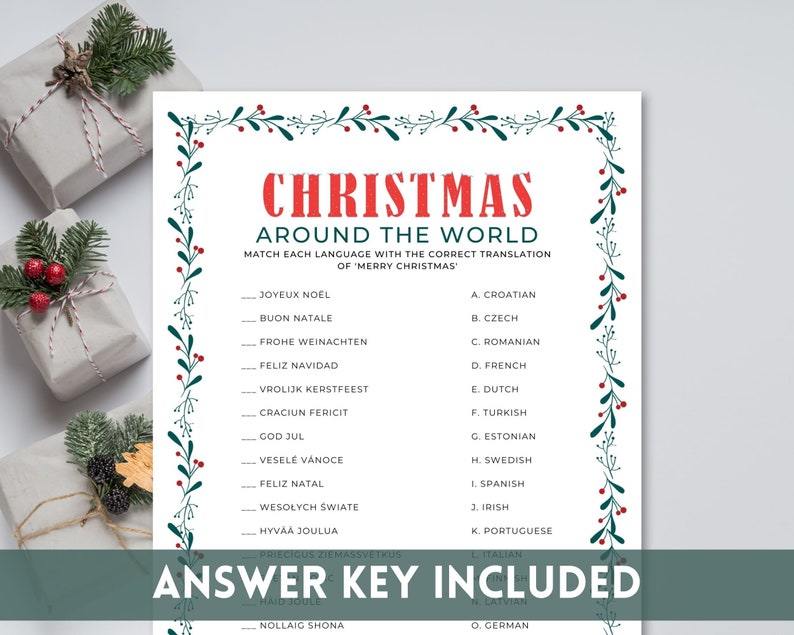 Christmas Around the World Printable Christmas Party Games A4, US ...