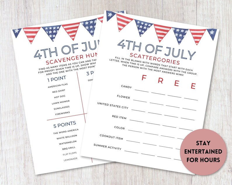 4th of July Adult Games Bundle Printable Independence Day Games ...