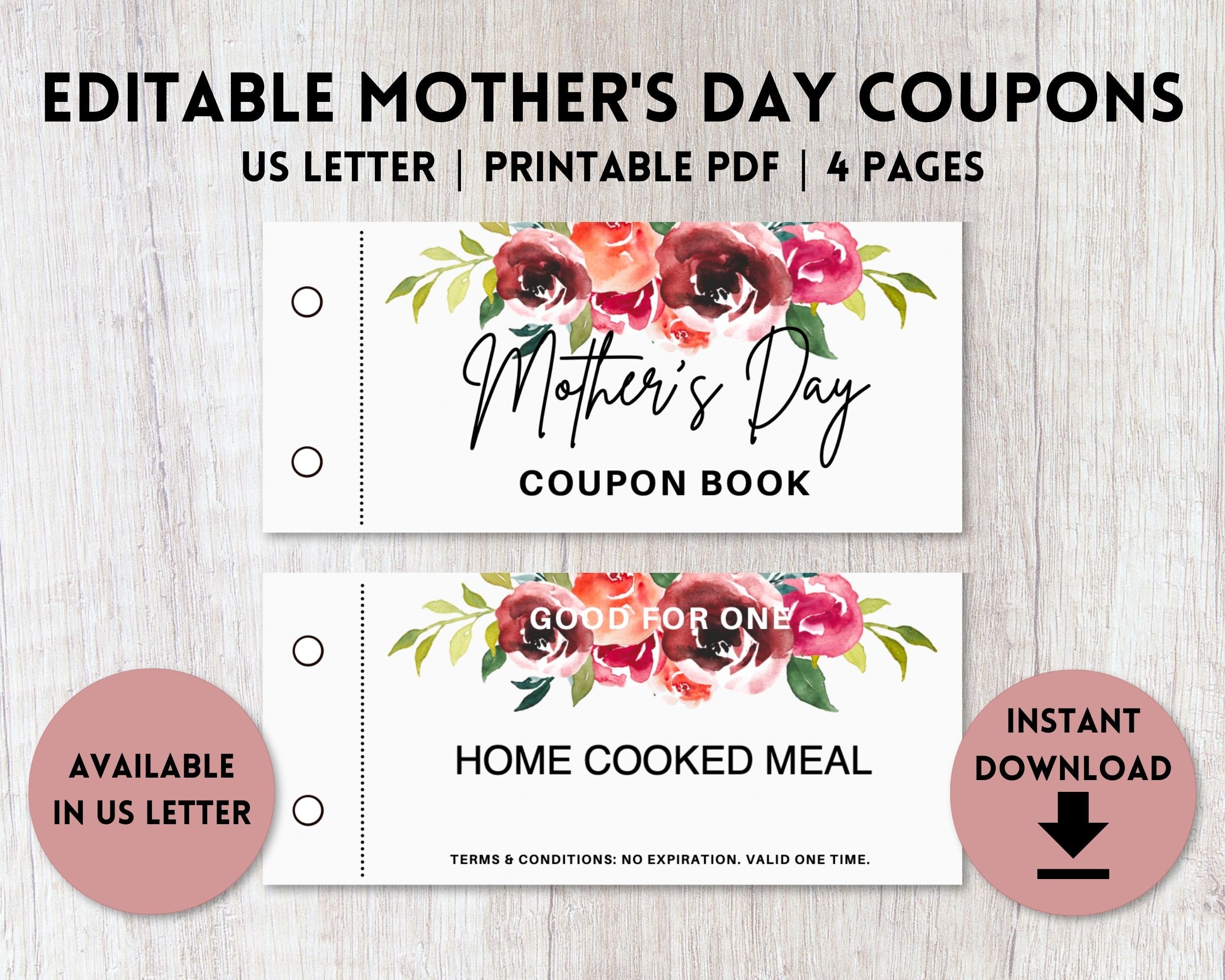 Editable Mother's Day Coupon Book Printable Mother's Day Gift Coupon ...