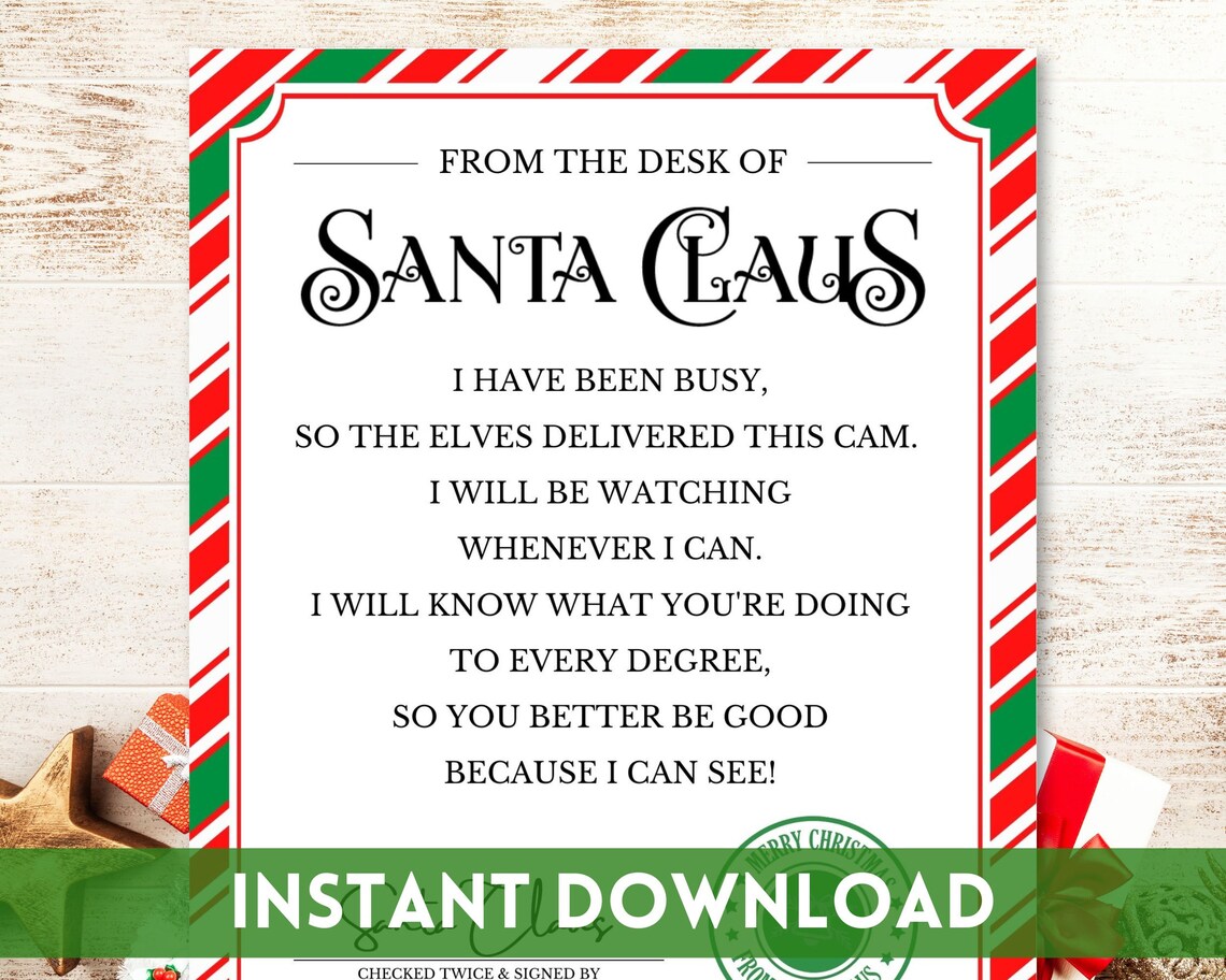 Santa Cam Letter Printable | Letter From Santa | From the Desk of Santa ...