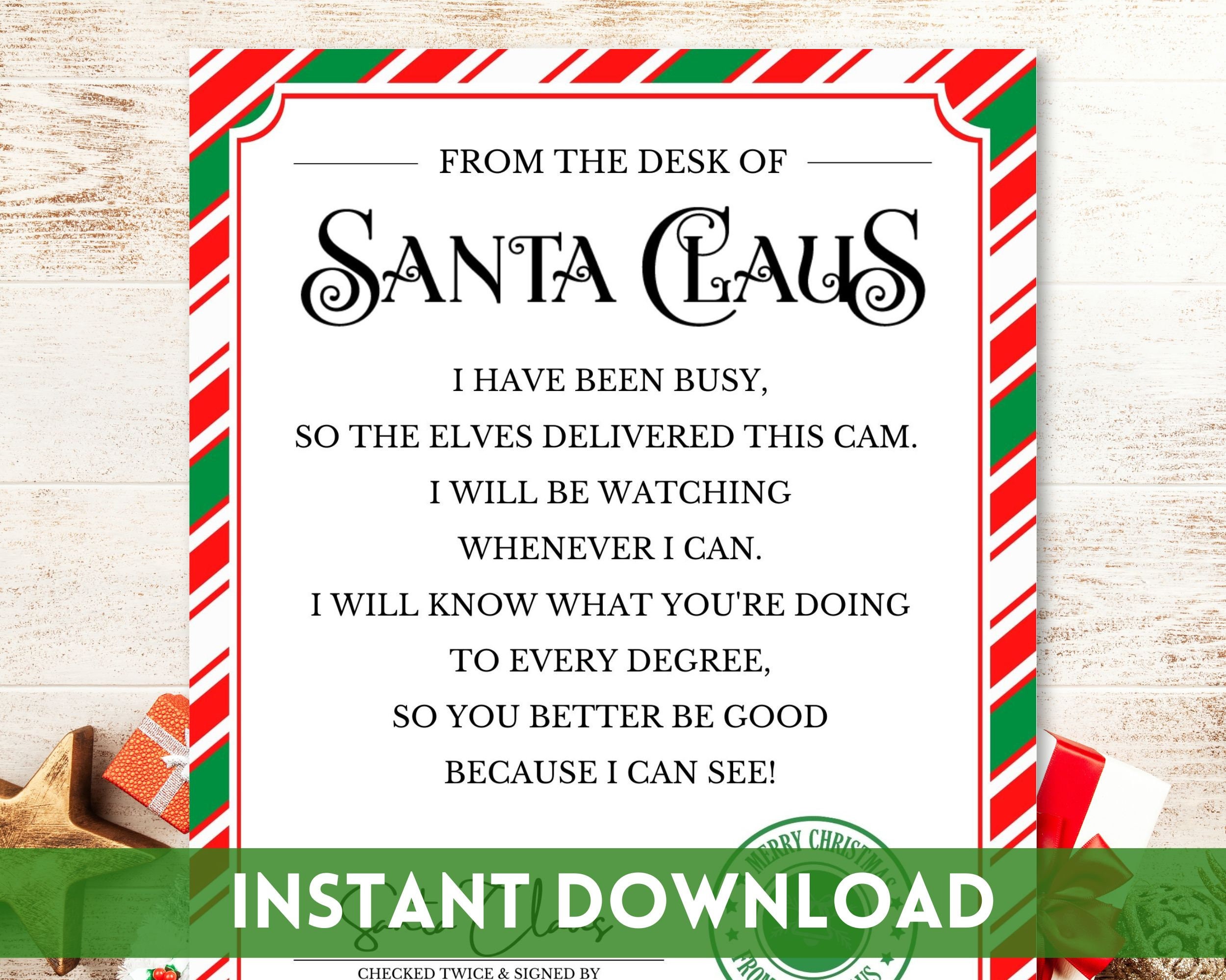 Santa Cam Letter Printable | Letter From Santa | From the Desk of Santa ...
