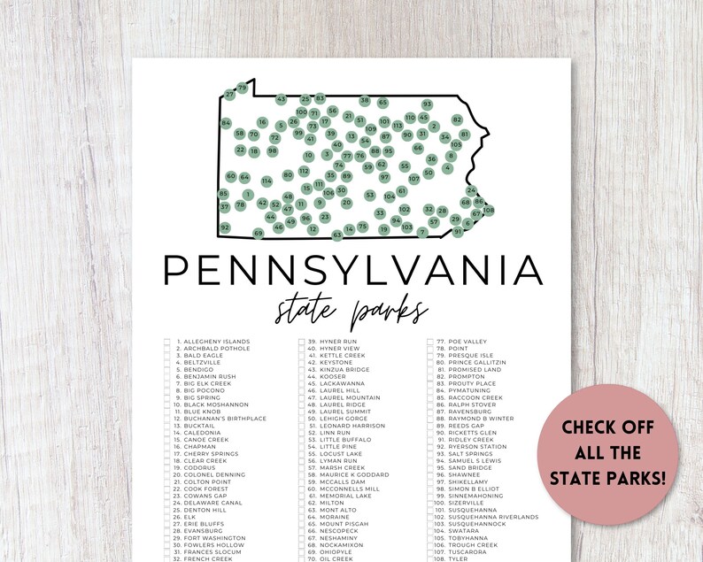 Pennsylvania State Park Map Printable | State Park Checklist | State ...