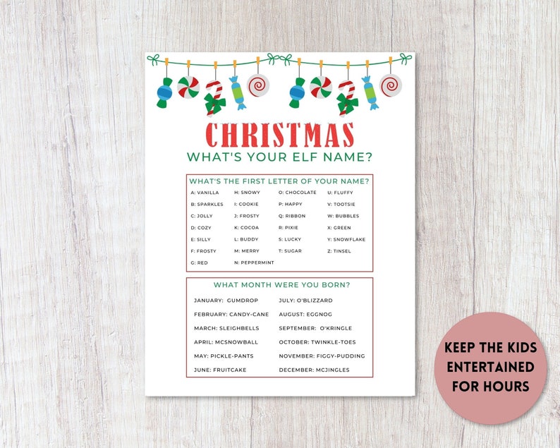 Christmas What's Your Elf Name Printable Christmas Game - Etsy