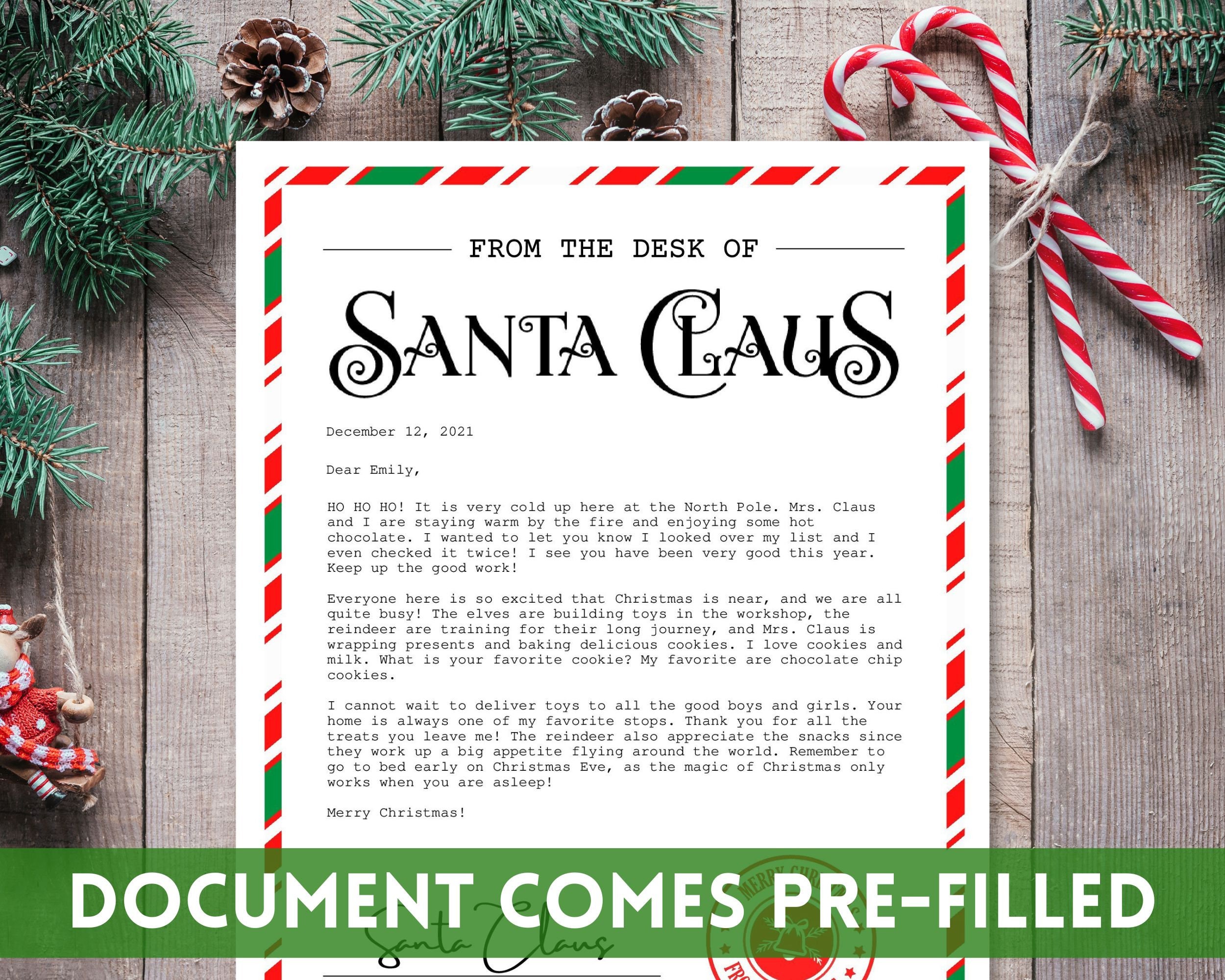 Fillable Letter From Santa Printable | Letter From Santa Claus Template ...