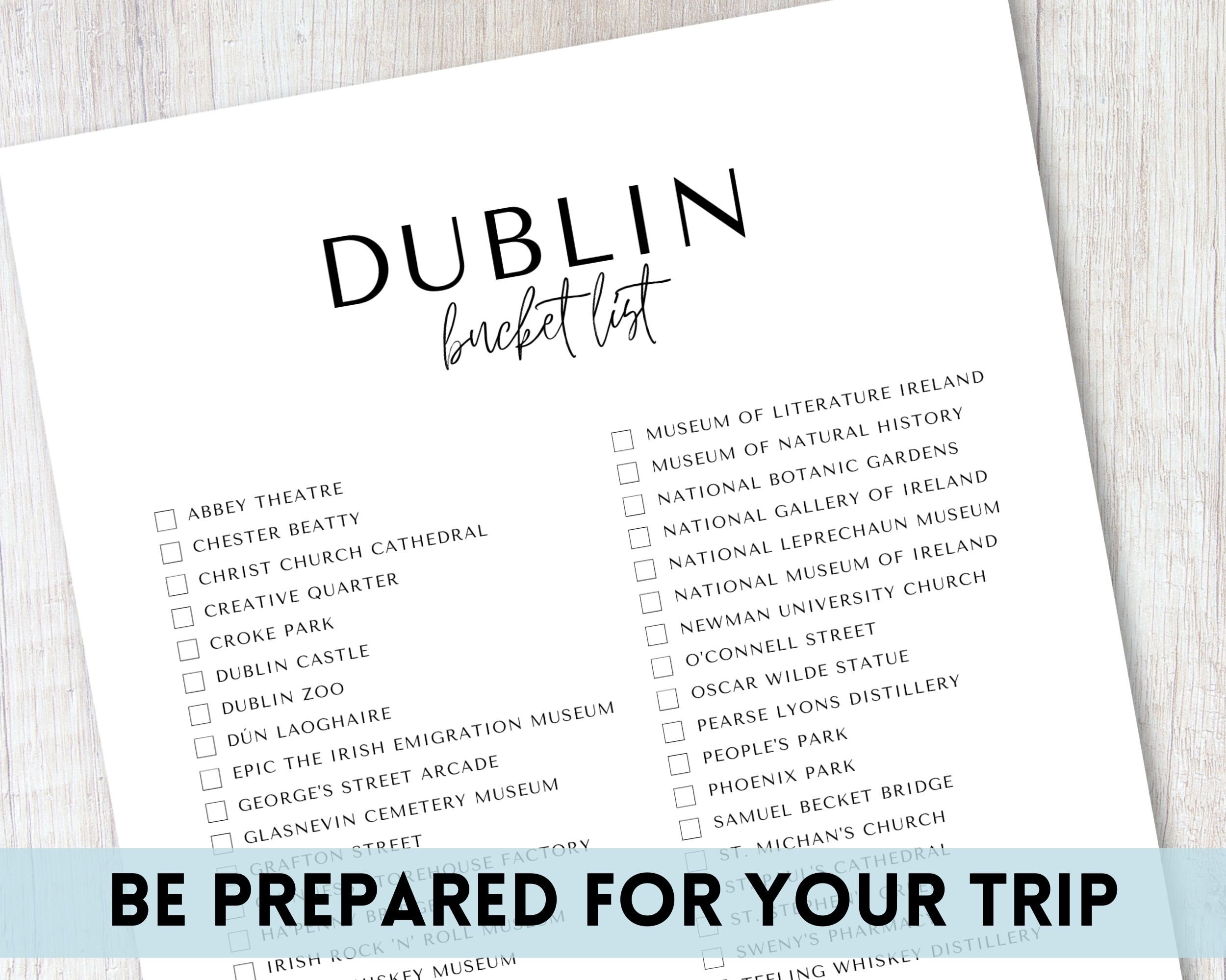 Dublin Ireland Bucket List Printable Travel Bucket List - Etsy