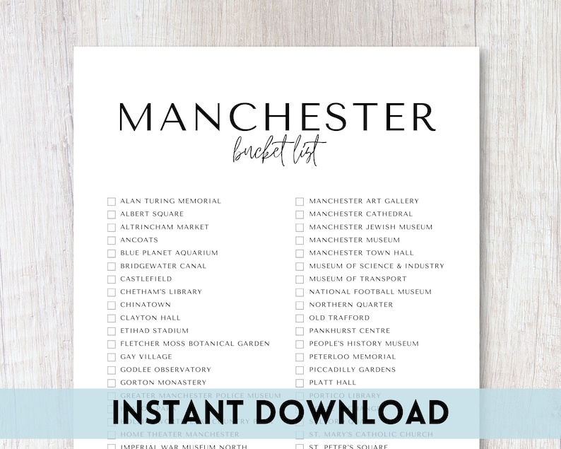 Manchester, England Bucket List Printable Travel Bucket List Travel ...