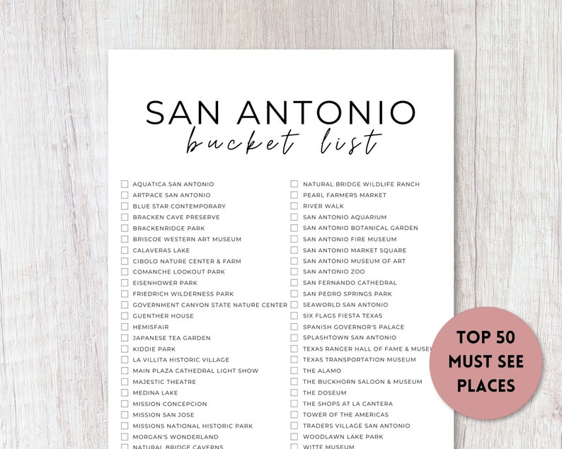 San Antonio Texas Bucket List Printable Travel Bucket List - Etsy