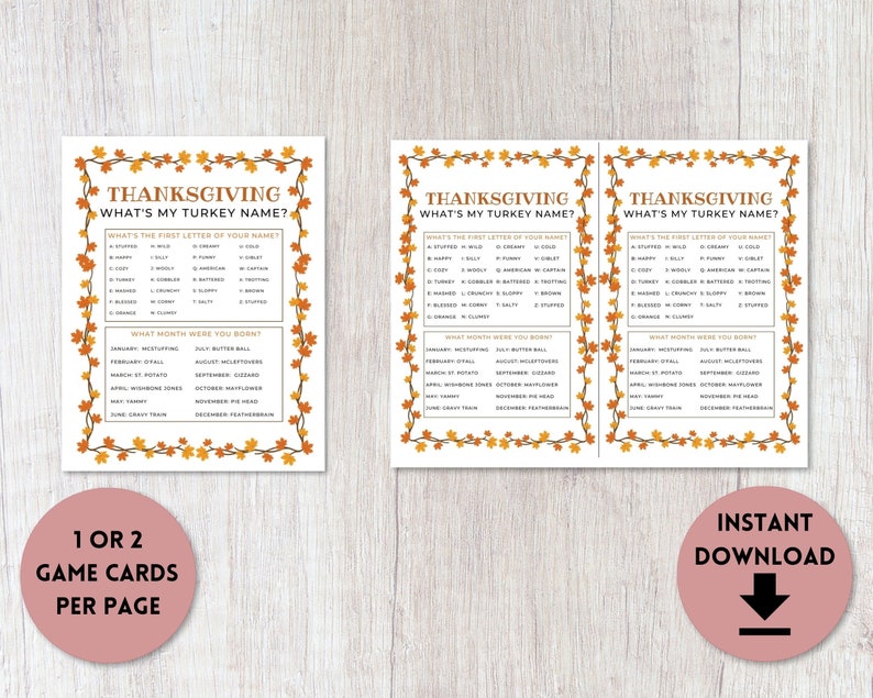 Thanksgiving What's My Turkey Name Printable | Thanksgiving Game for ...