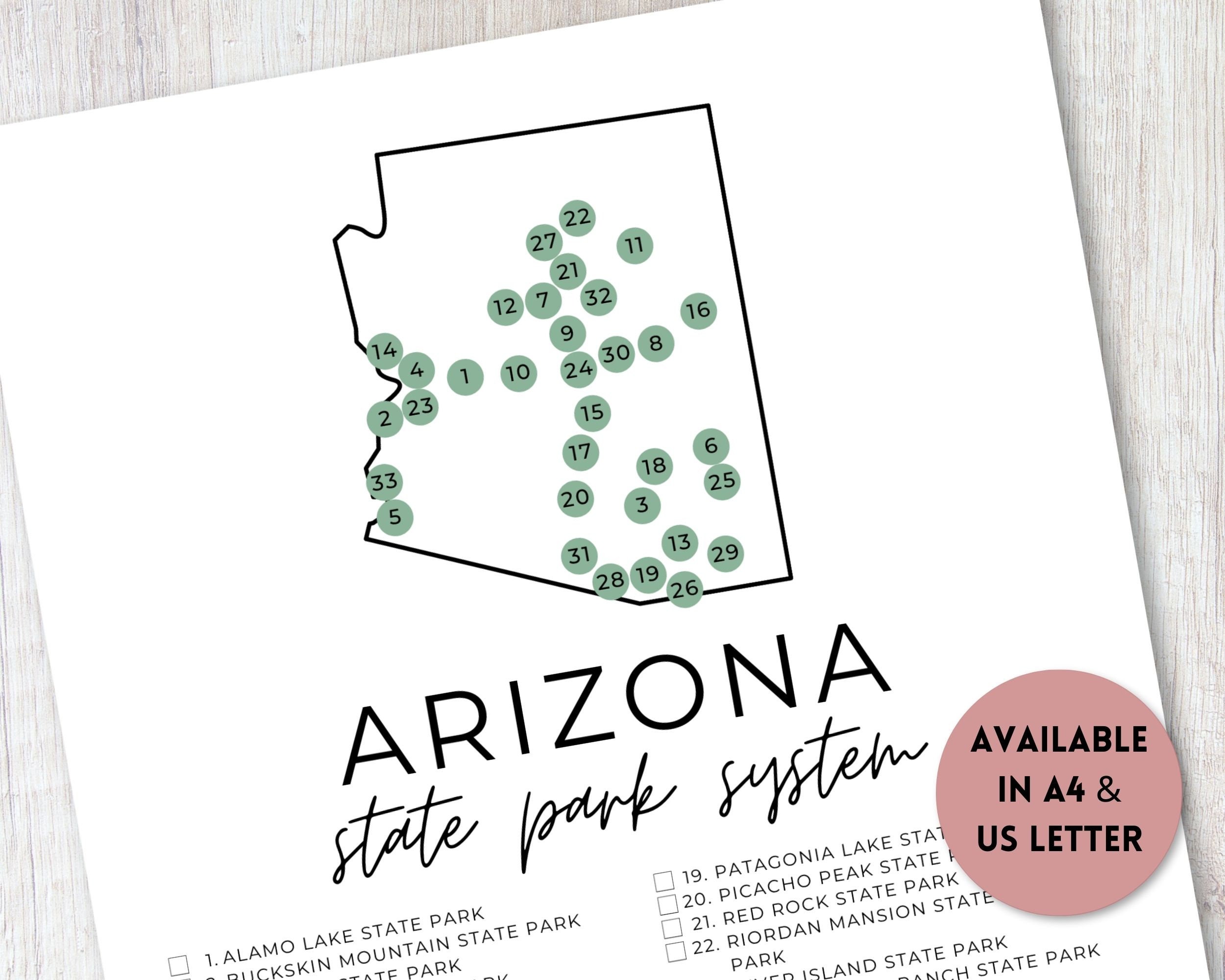 Arizona State Park Map Printable | State Park Checklist | State Parks ...