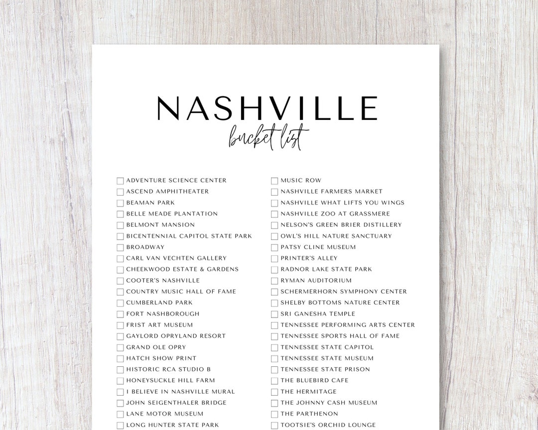 Nashville, Tennessee Bucket List Printable | Travel Bucket List ...