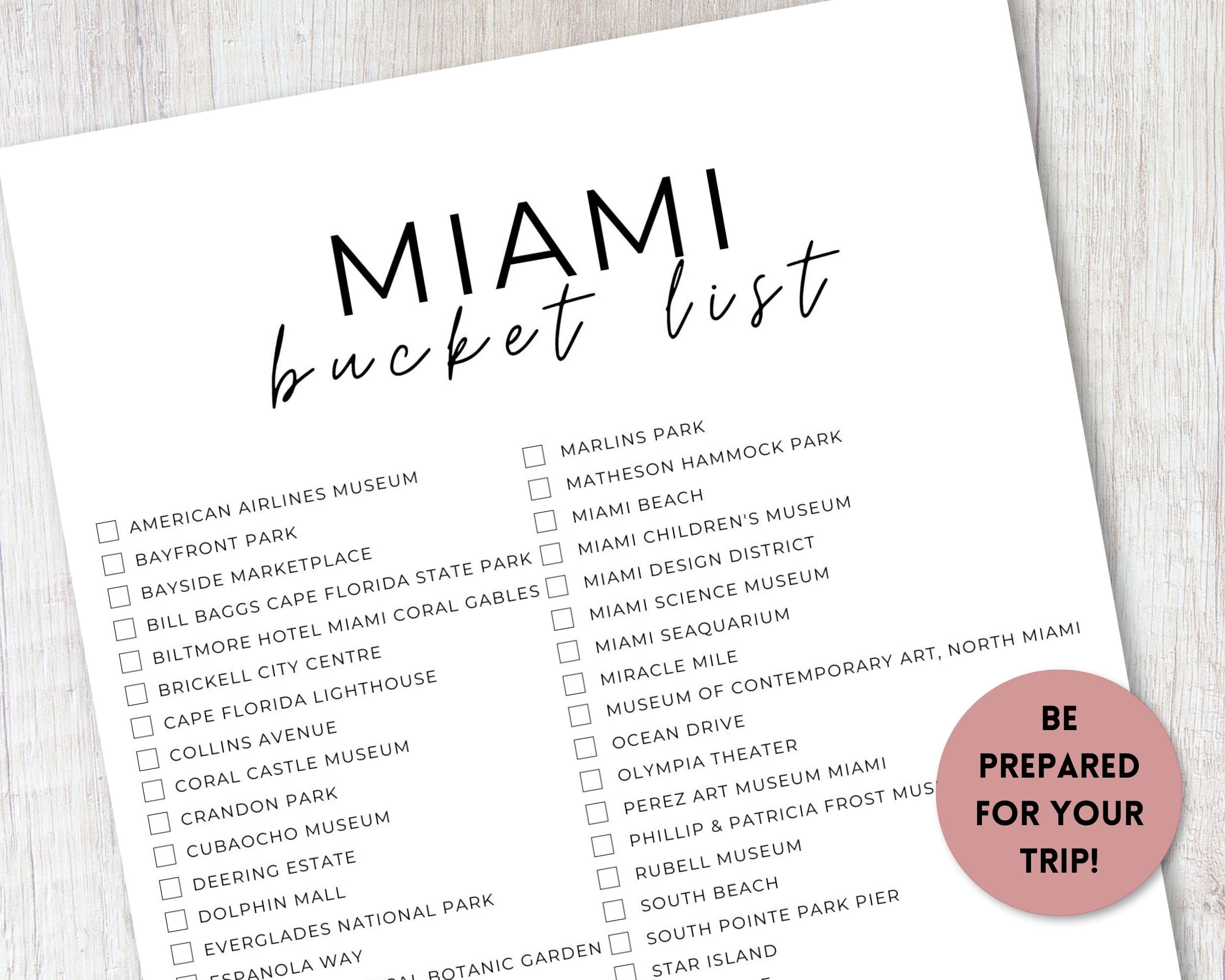 Miami Florida Bucket List Printable Travel Bucket List - Etsy