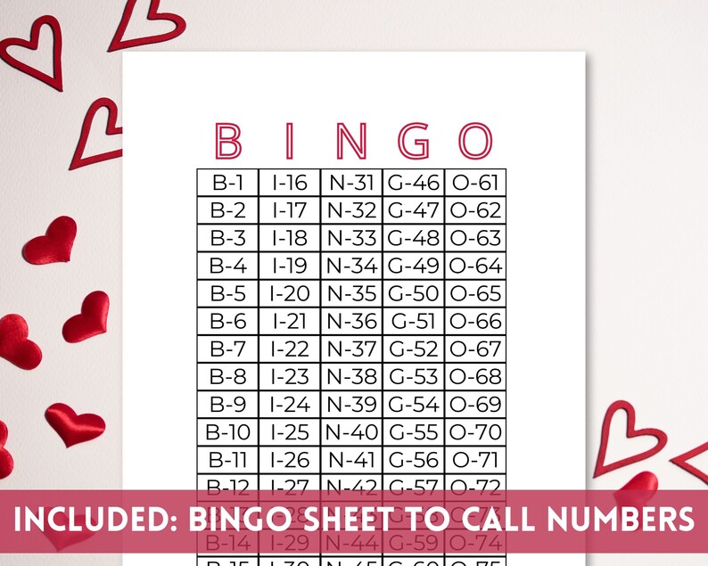 30 Valentines Day Bingo Cards Printable | Pink, Red Valentines Bingo ...