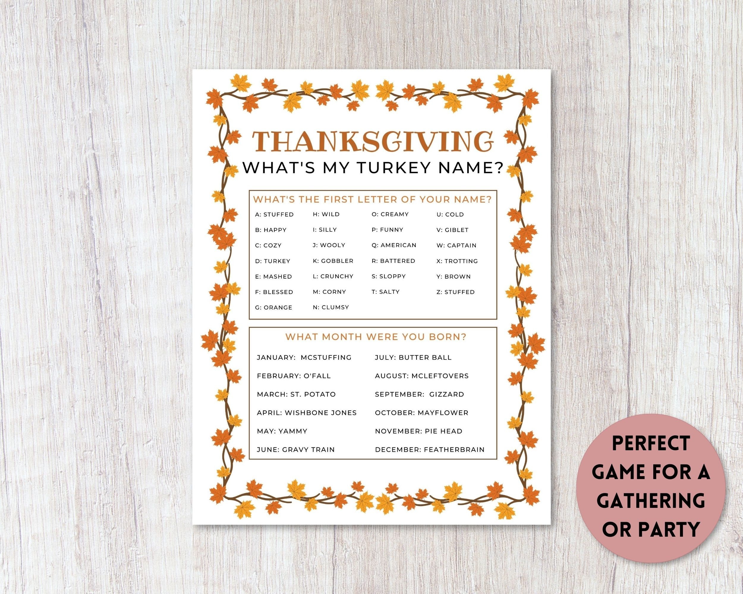 Thanksgiving What's My Turkey Name Printable | Thanksgiving Game for ...