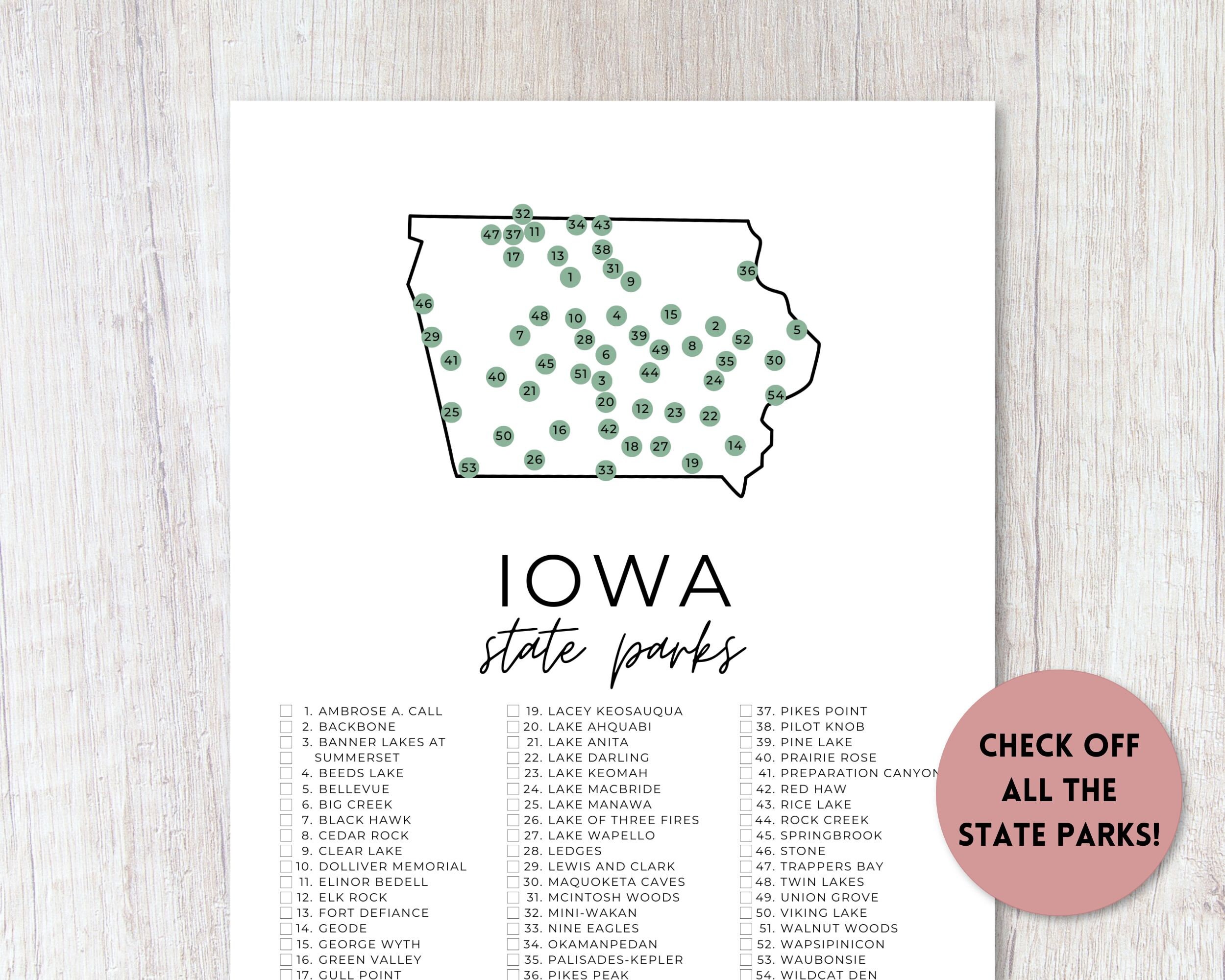 Iowa State Park Map Printable State Park Checklist State Parks Check ...