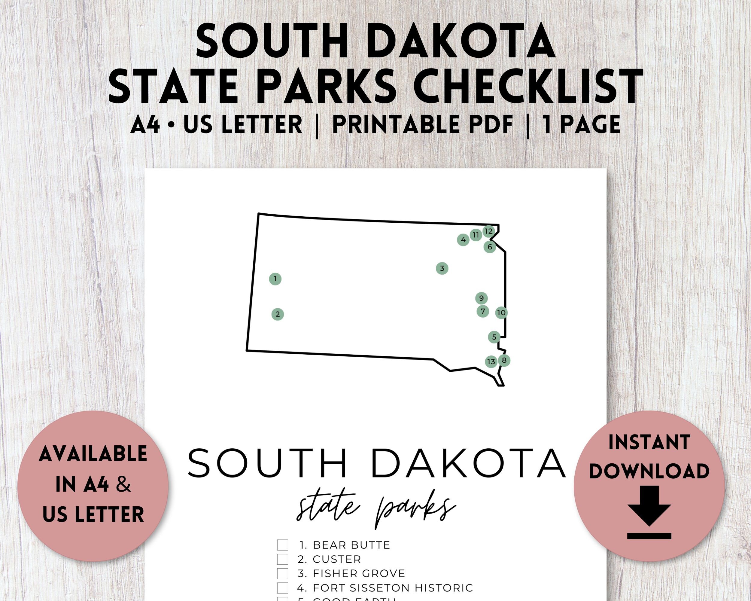 South Dakota State Park Map Printable | State Park Checklist | State ...